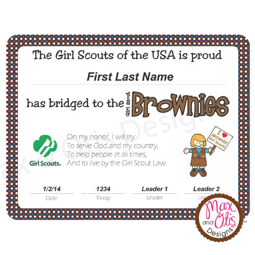 Girl Scout Brownie Printable Bridging Certificate (editable PDF) – Max ...