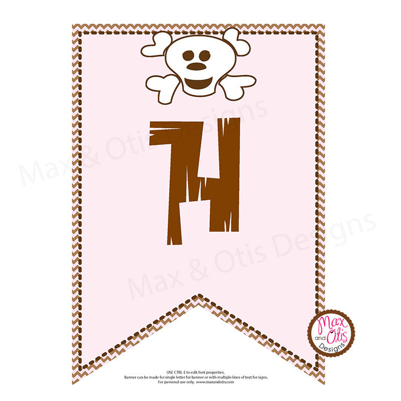 Pirate (Pink) Printable Alphabet Banner - Editable PDF – Max & Otis Designs
