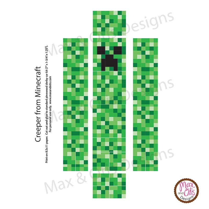 Minecraft Creeper Pinewood Derby Printable Car Skin (Copy) – Max & Otis ...