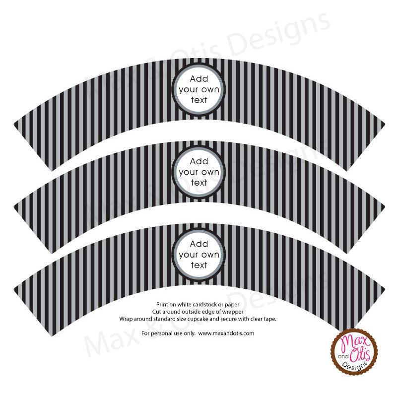 Black Wedding Cupcake Wrappers Printable Red And White Stripes: Free