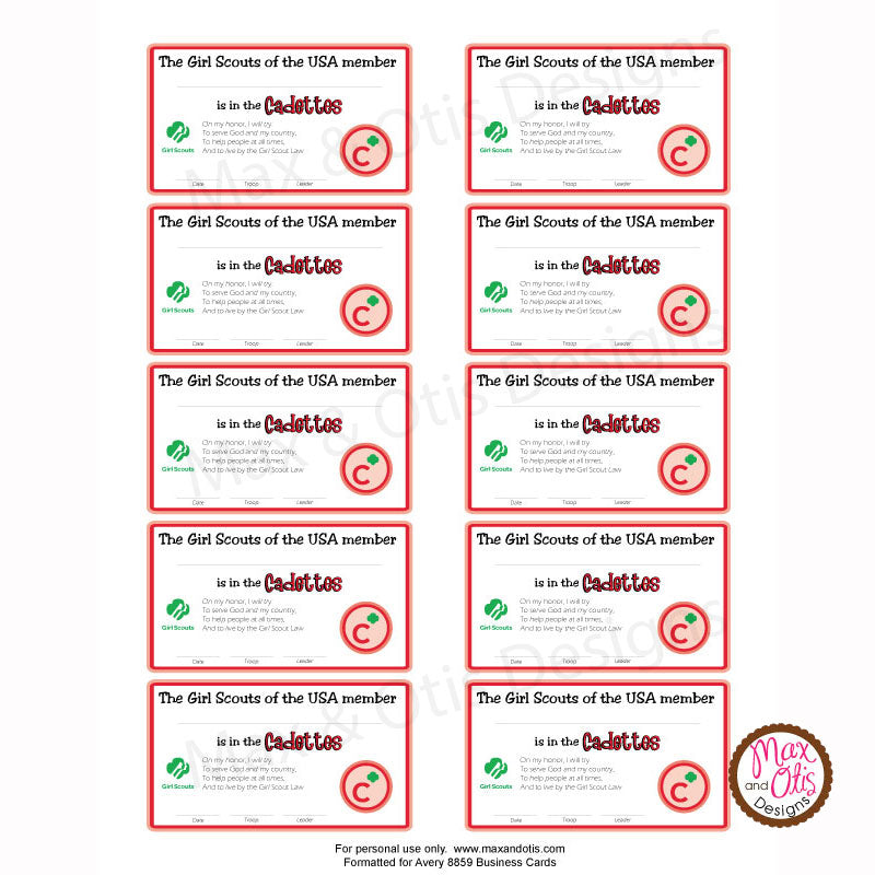 Girl Scout Cadette Printable Membership Cards (editable PDF) – Max ...