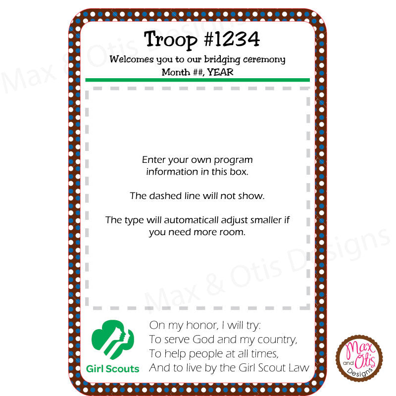 Girl Scout Bridging Program (editable PDF) – Max & Otis Designs