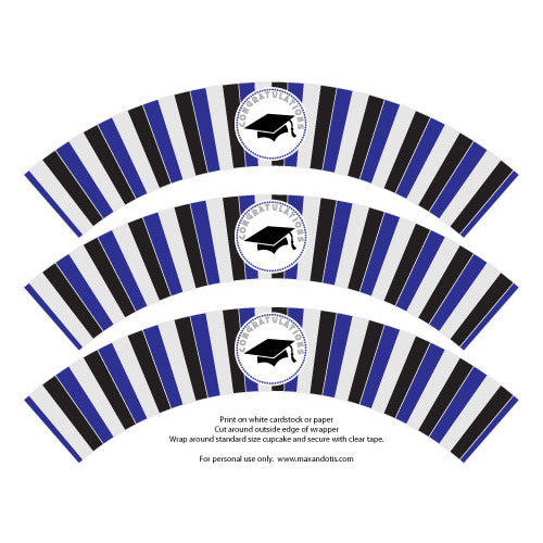 Printable Cupcake Wrappers - Graduation Blue & Silver – Max & Otis Designs