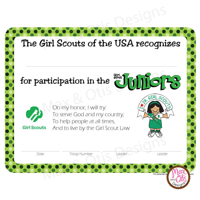 Girl Scout Junior Certificate Girl Scout Cookie Certificates And