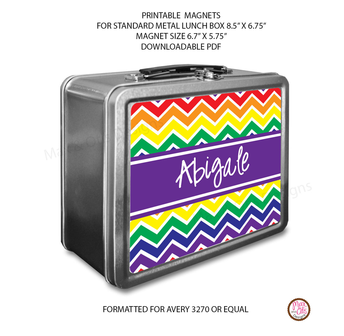 Standard Lunch Box Personalized Magnets - Chevron (Rainbow) – Max ...